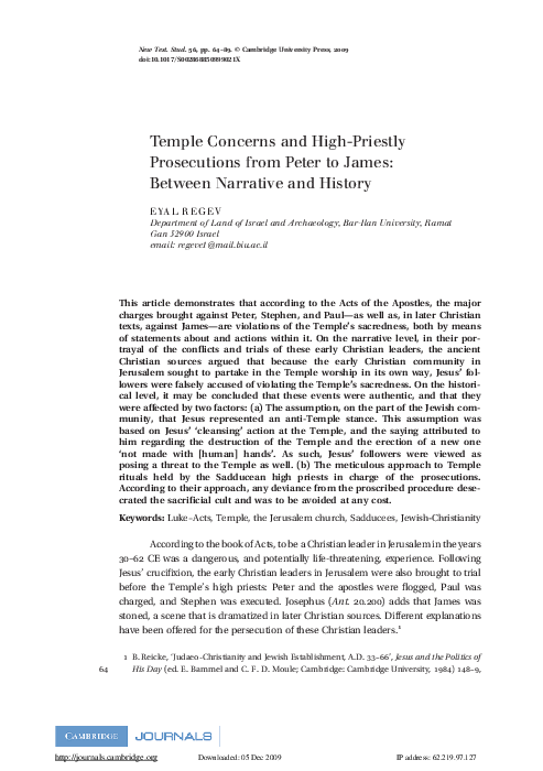 (PDF) Temple Concerns and High-Priestly Prosecutions from Peter to ...
