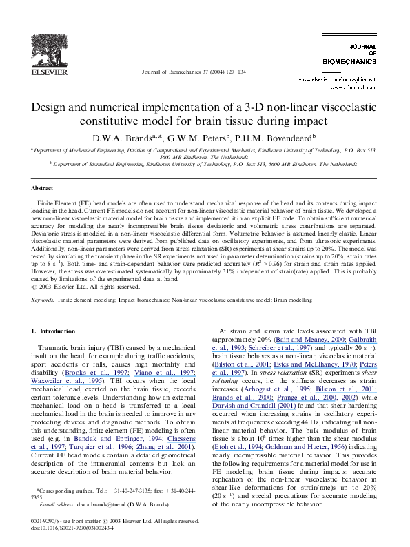 (PDF) Design and numerical implementation of a 3-D non-linear viscoelastic constitutive model ...