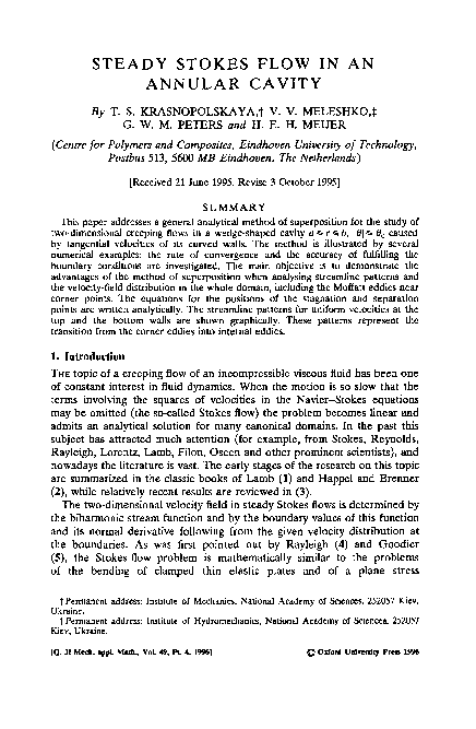(PDF) Steady stokes flow in an annular cavity | Gerrit Peters - Academia.edu