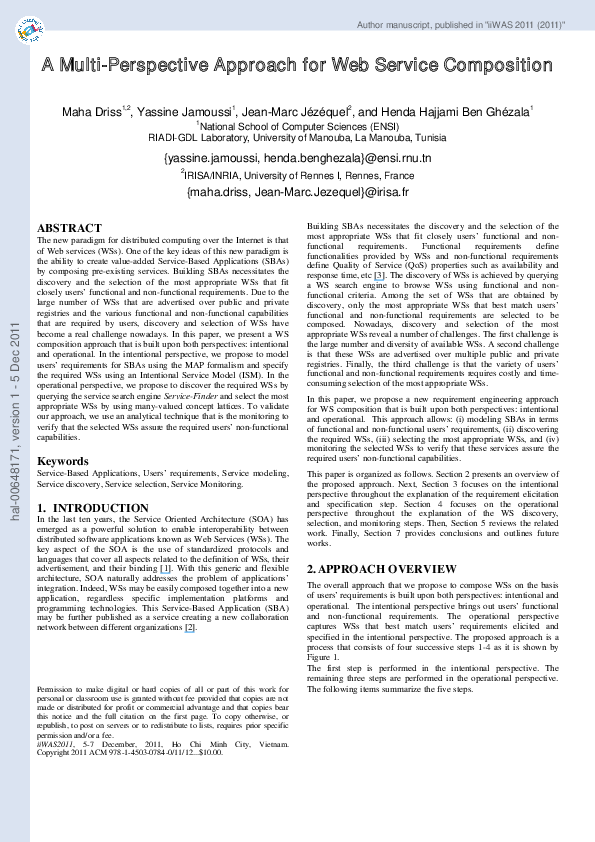 (PDF) A multi-perspective approach for web service composition