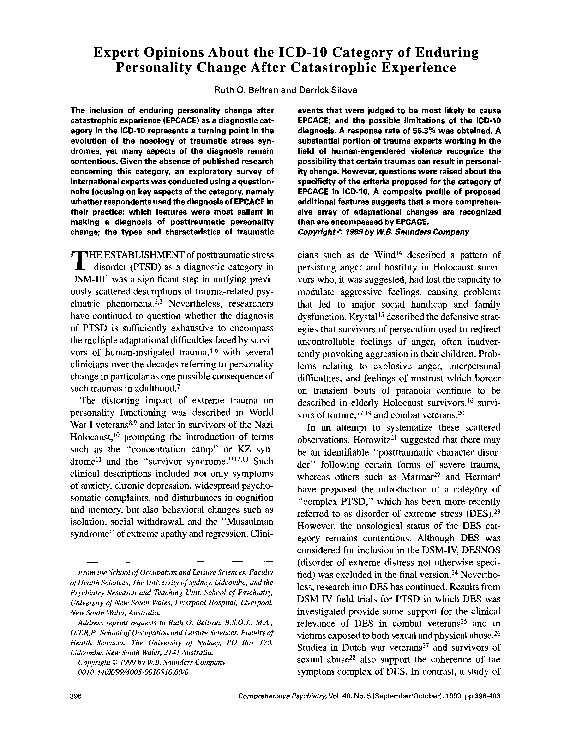 (PDF) Expert opinions about the ICD-10 category of enduring personality ...