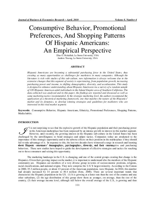 (PDF) Consumptive Behavior, Promotional Preferences, And Shopping ...