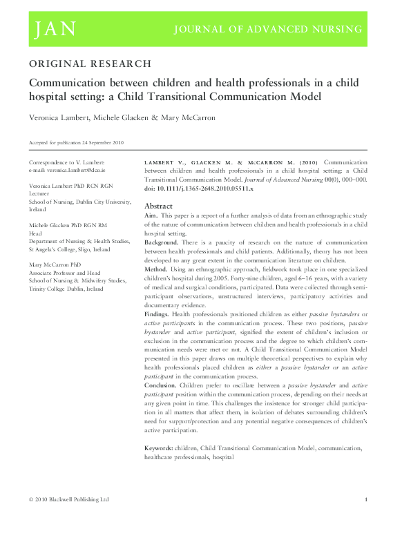 (PDF) Communication between children and health professionals in a ...