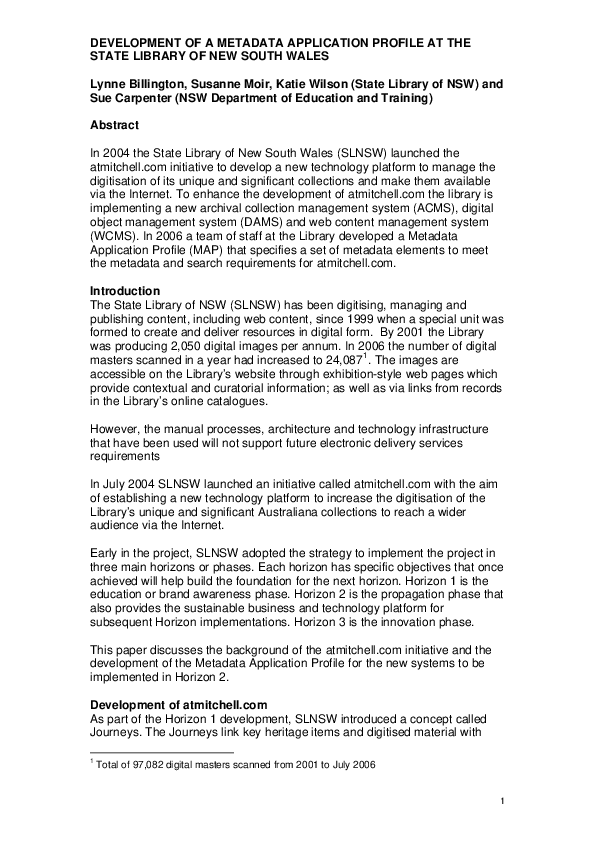 (PDF) NSW State Library Metadata Application Profile