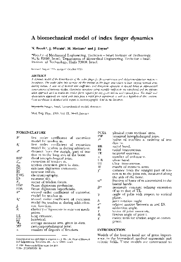 (PDF) A biomechanical model of index finger dynamics