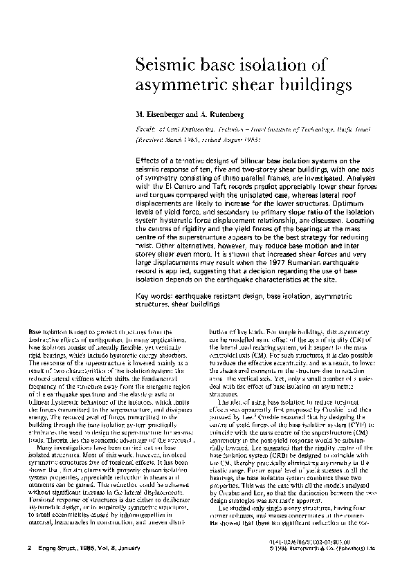 (PDF) Seismic base isolation of asymmetric shear buildings