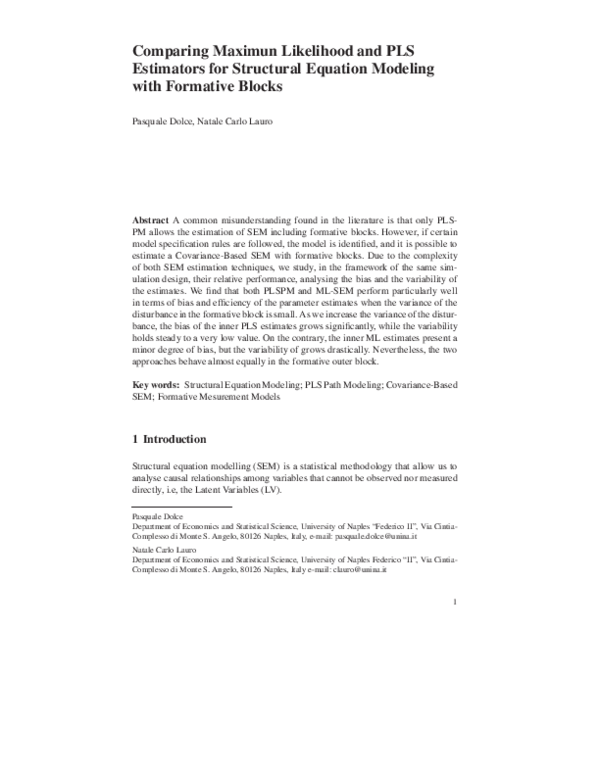 (PDF) Comparing Maximum Likelihood and PLS Estimators for Structural Equation Modeling with ...