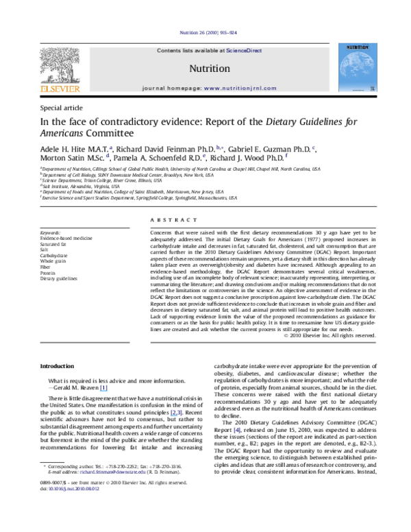 (PDF) In the face of contradictory evidence: Report of the Dietary ...