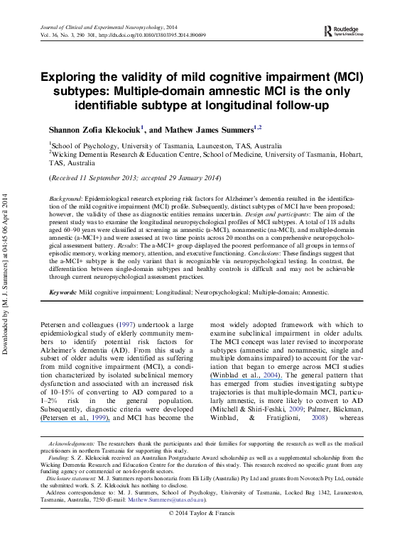 (PDF) Exploring the validity of mild cognitive impairment (MCI ...
