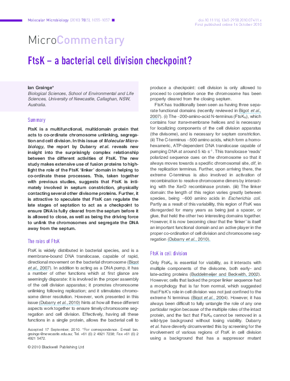 (PDF) FtsK–a bacterial cell division checkpoint?