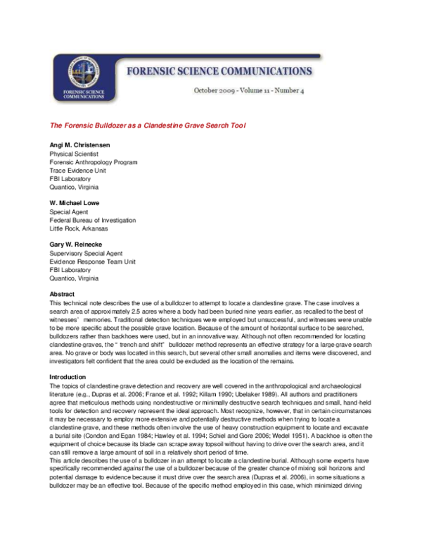(PDF) The Forensic Bulldozer as a Clandestine Grave Search Tool