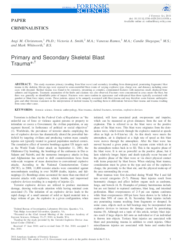 (PDF) Primary and Secondary Skeletal Blast Trauma