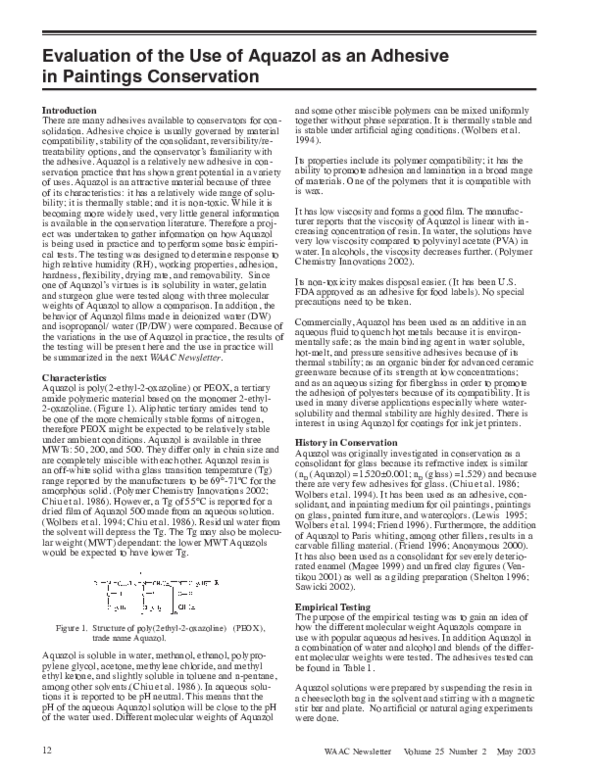 (PDF) Aquazol as an Adhesive