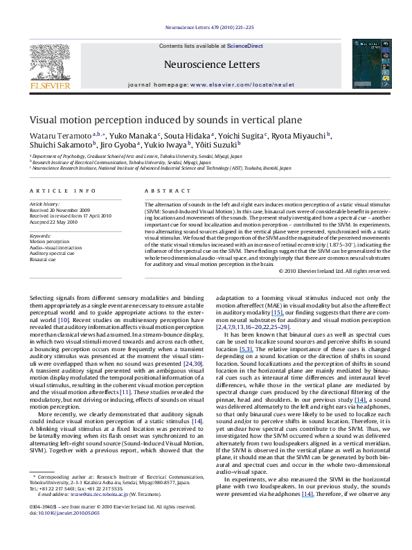 (PDF) Visual motion perception induced by sounds in vertical plane