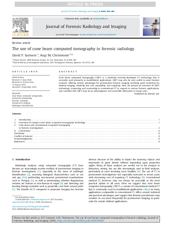 (PDF) The use of cone beam computed tomography in forensic radiology