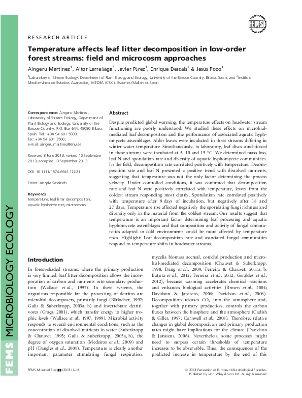 (PDF) Temperature affects leaf litter decomposition in low-order forest ...