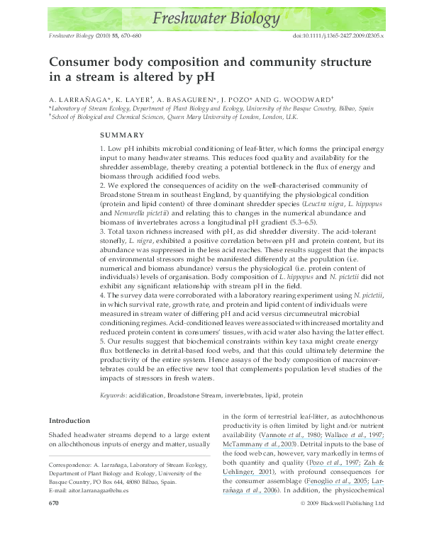 (PDF) Consumer body composition and community structure in a stream is ...