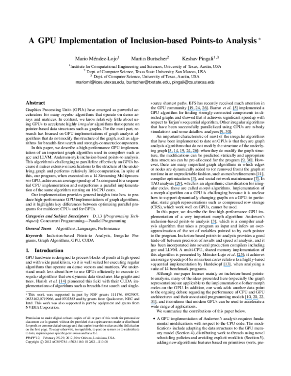 Pdf A Gpu Implementation Of Inclusion Based Points To Analysis Martin Burtscher