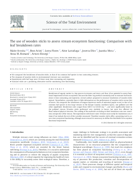 (PDF) The use of wooden sticks to assess stream ecosystem functioning ...