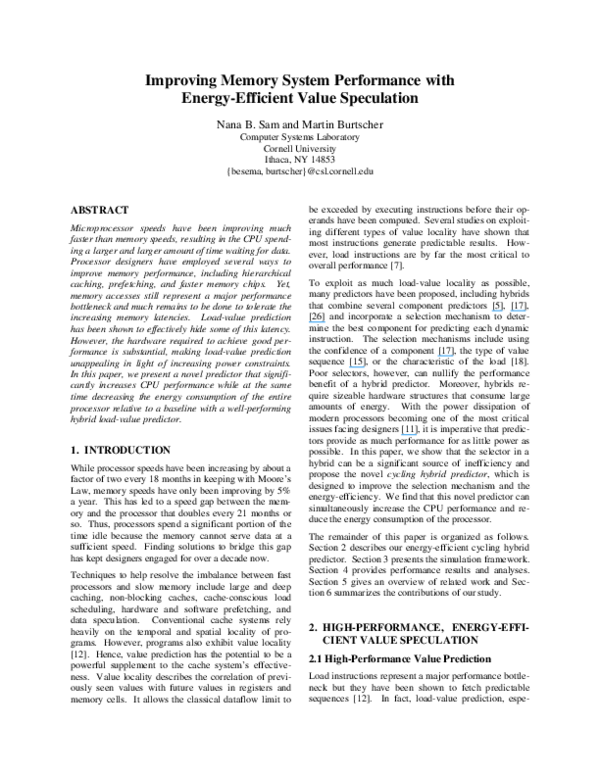 (PDF) Improving memory system performance with energy-efficient value speculation