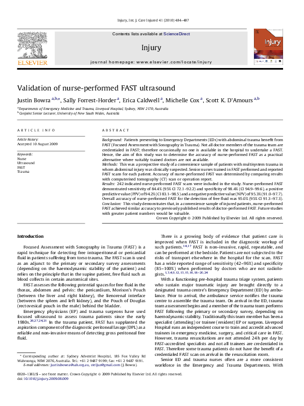 (PDF) Validation of nurse-performed FAST ultrasound