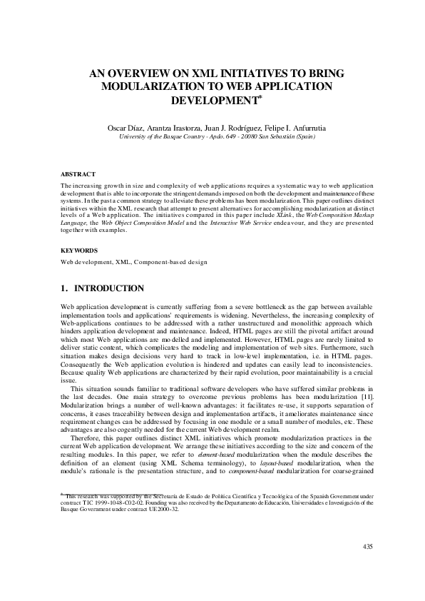 (PDF) An Overview on XML Initiatives to Bring Modularization to Web Application Development