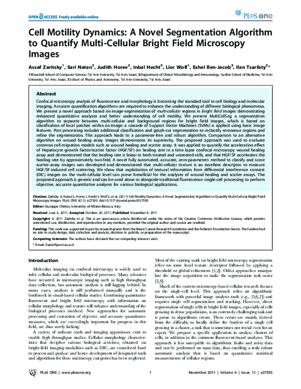 (PDF) Cell Motility Dynamics: A Novel Segmentation Algorithm to Quantify Multi-Cellular Bright ...