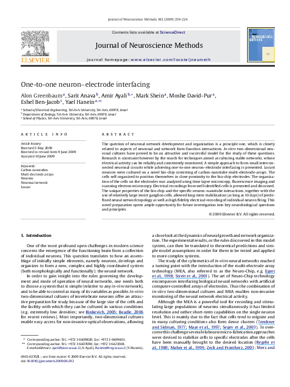 (PDF) One-to-one neuron-electrode interfacing