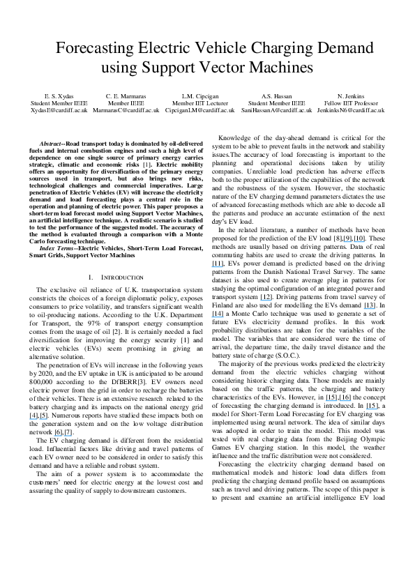 Pdf Forecasting Electric Vehicle Charging Demand Using Support Vector Machines