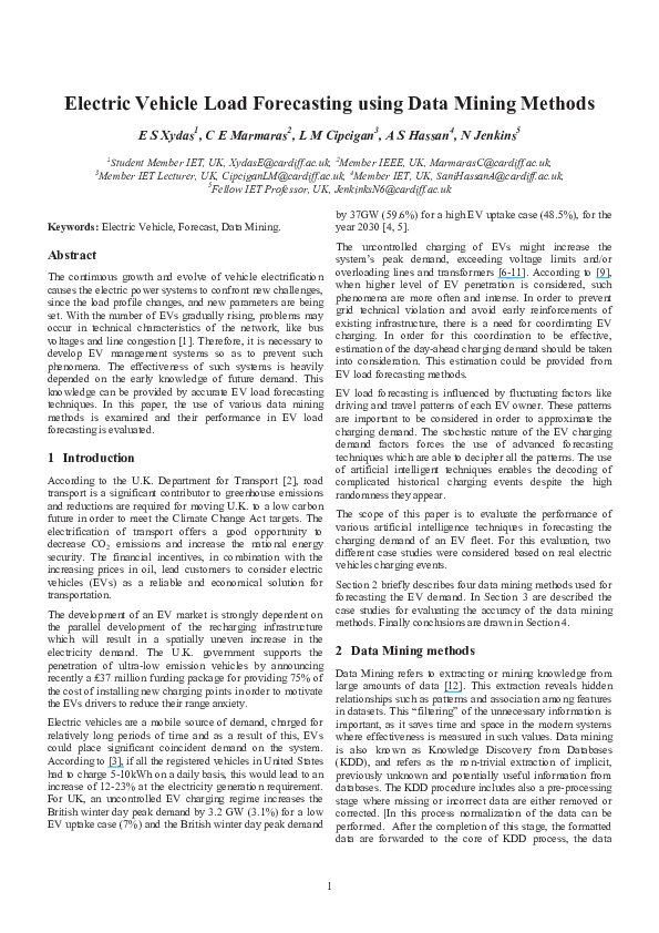 (PDF) Electric Vehicle Load Forecasting using Data Mining Methods