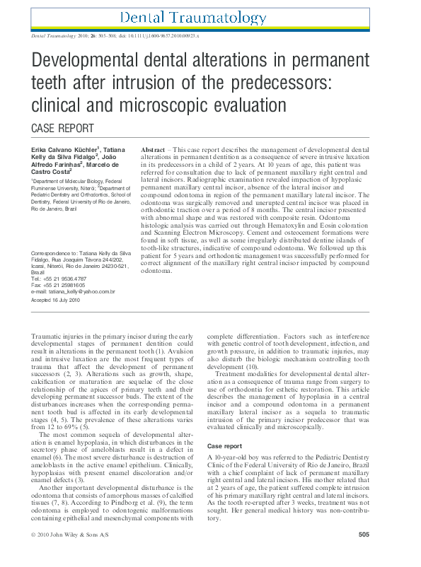 (PDF) Developmental dental alterations in permanent teeth after ...