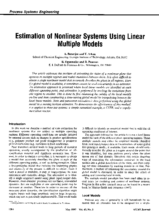Pdf Estimation Of Nonlinear Systems Using Linear Multiple Models