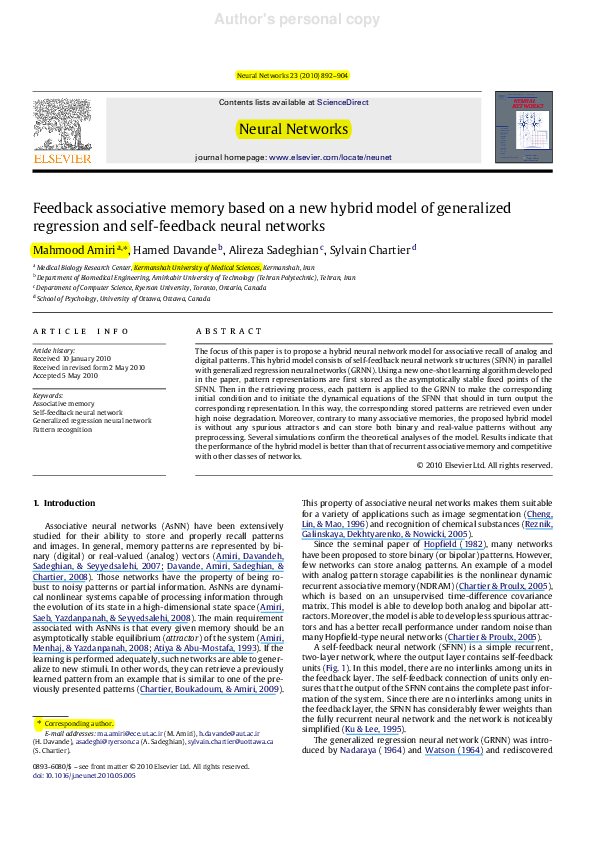 (PDF) Feedback associative memory based on a new hybrid model of ...