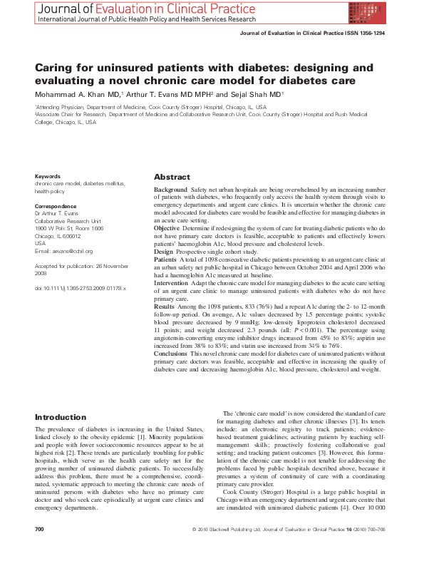 (PDF) Caring for uninsured patients with diabetes: designing and ...