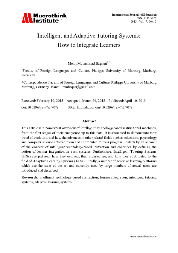 (PDF) Evolving Intelligent Tutoring Systems Overview