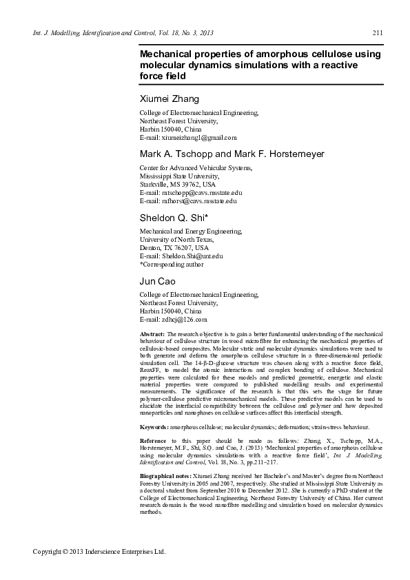 (PDF) Mechanical properties of amorphous cellulose using molecular dynamics simulations with a ...