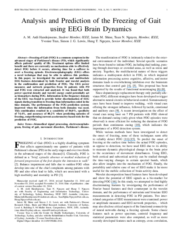 Pdf Analysis And Prediction Of The Freezing Of Gait Using Eeg Brain Dynamics