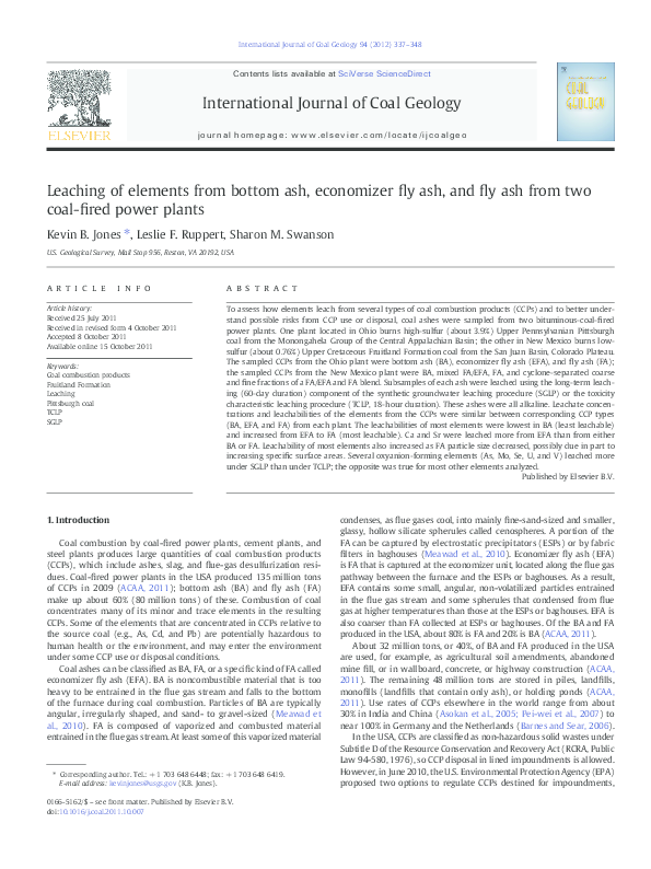 (PDF) Leaching of elements from bottom ash, economizer fly ash, and fly ...