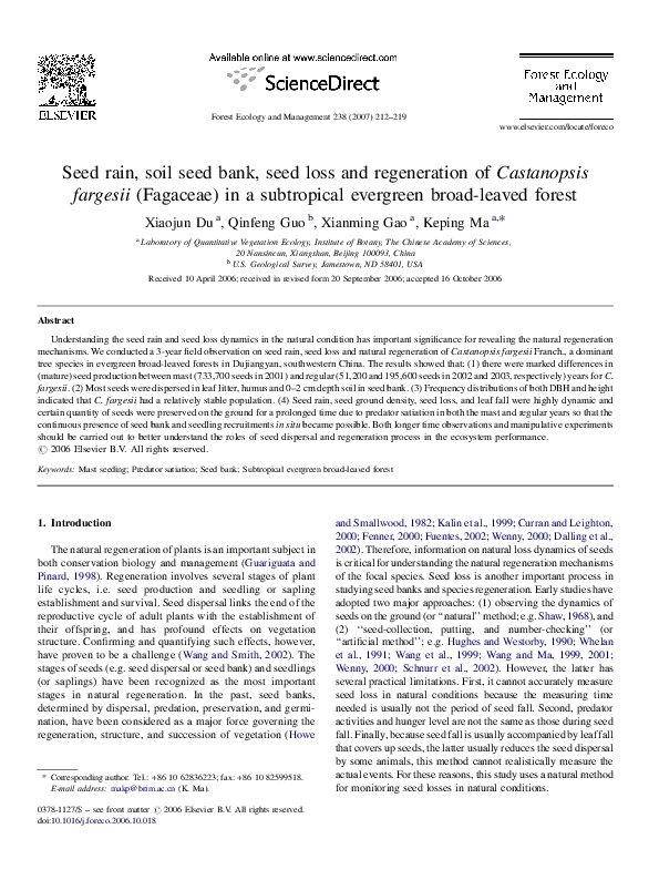 (PDF) Seed rain, soil seed bank, seed loss and regeneration of ...