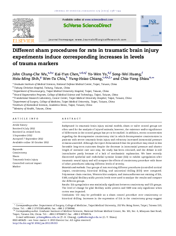 (PDF) Different sham procedures for rats in traumatic brain injury ...