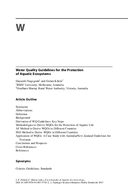 (PDF) Water Quality Guidelines for the Protection of Aquatic Ecosystems