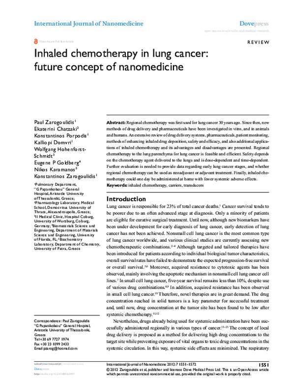 (PDF) Inhaled chemotherapy in lung cancer: future concept of nanomedicine
