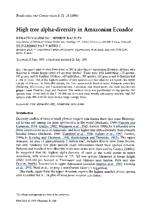 (PDF) High tree alpha-diversity in Amazonian Ecuador