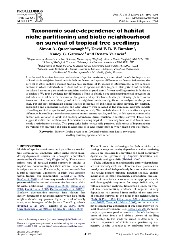 (PDF) Taxonomic scale-dependence of habitat niche partitioning and biotic neighbourhood on ...