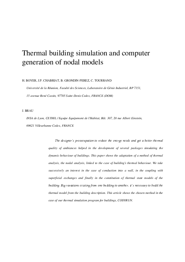 Thermal building simulation and computer generation of nodal models