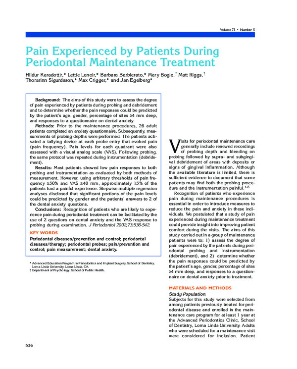 (PDF) Pain experienced by patients during periodontal recall ...