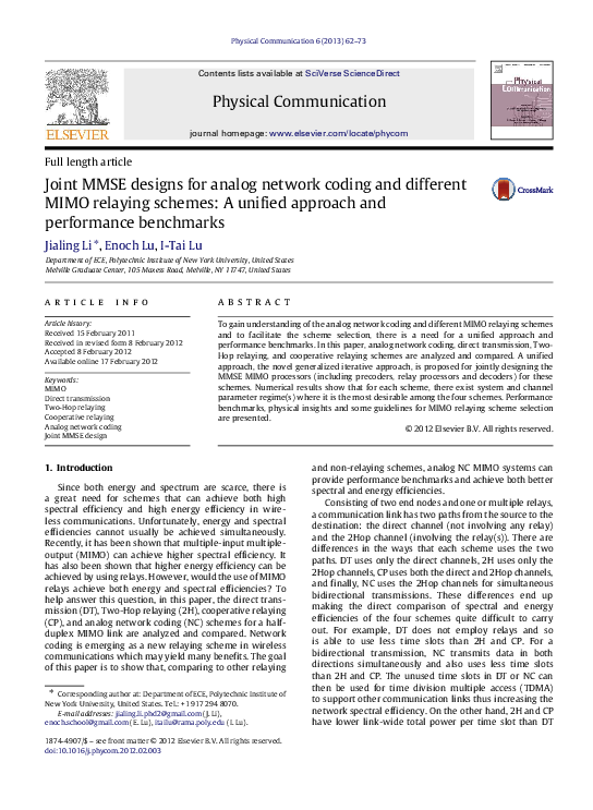 Pdf Joint Mmse Designs For Analog Network Coding And Different Mimo Relaying Schemes A