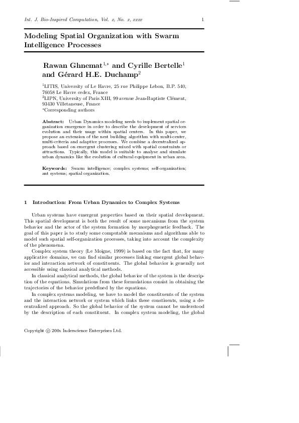 (PDF) Modeling Spatial Organization with Swarm Intelligence Processes