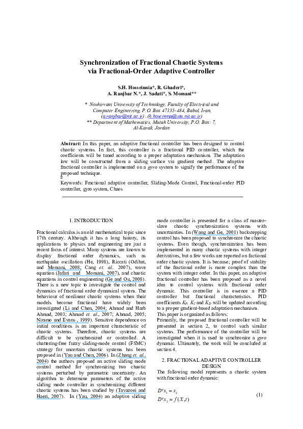 Pdf Synchronization Of Chaotic Fractional Order Systems Via Active