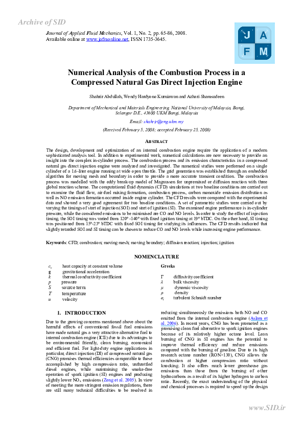 (PDF) Numerical Analysis of the Combustion Process in a Compressed ...